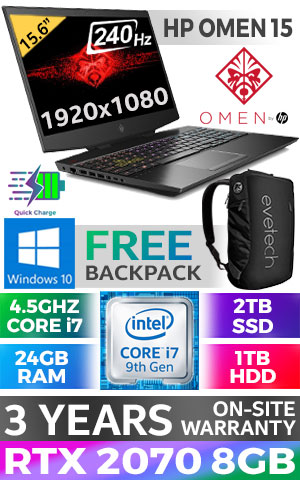 HP OMEN 15 RTX 2070 Gaming Laptop 8UM81EA With 2TB SSD And 24GB RAM
