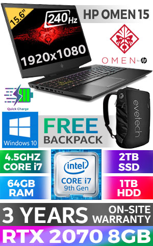 HP OMEN 15 RTX 2070 Gaming Laptop 8UM81EA With 2TB SSD And 64GB RAM